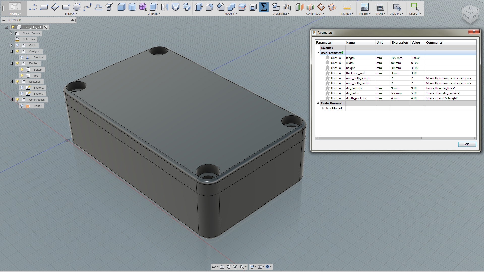 Parametric Modelling in Autodesk Fusion 360 – Making a Box – Norwegian Creations